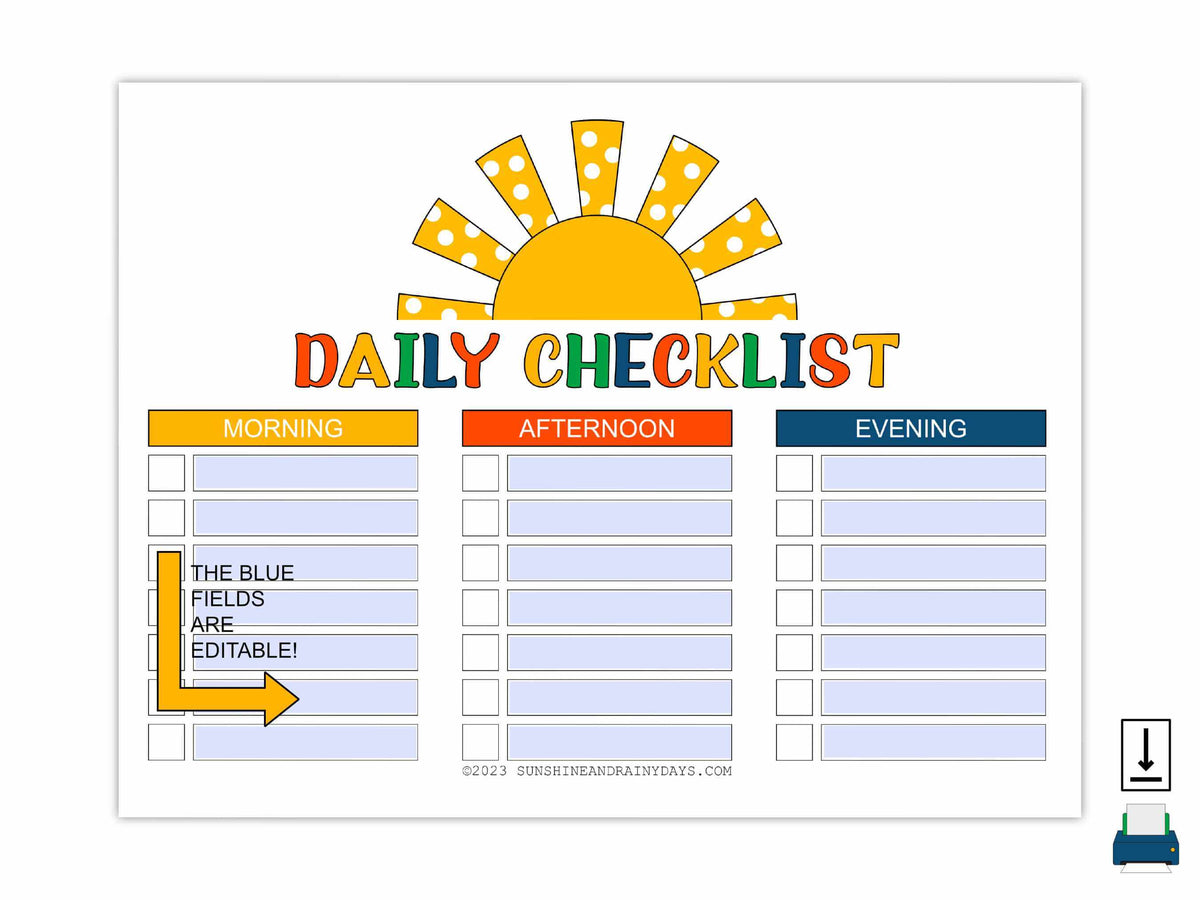 Back-To-School Daily Checklist (PDF) – Sunshine And Rainy Days