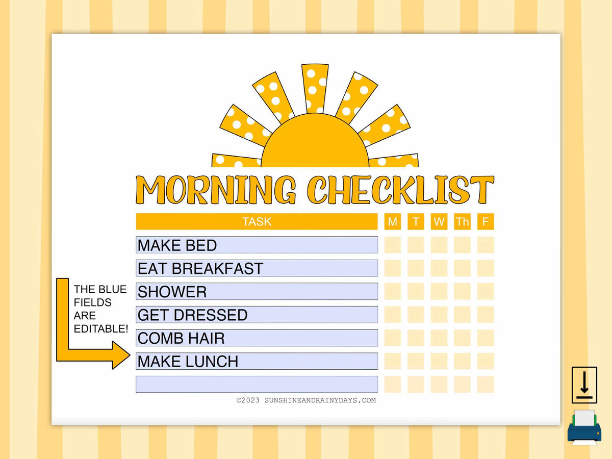 Back-To-School Morning Checklist (PDF) – Sunshine And Rainy Days