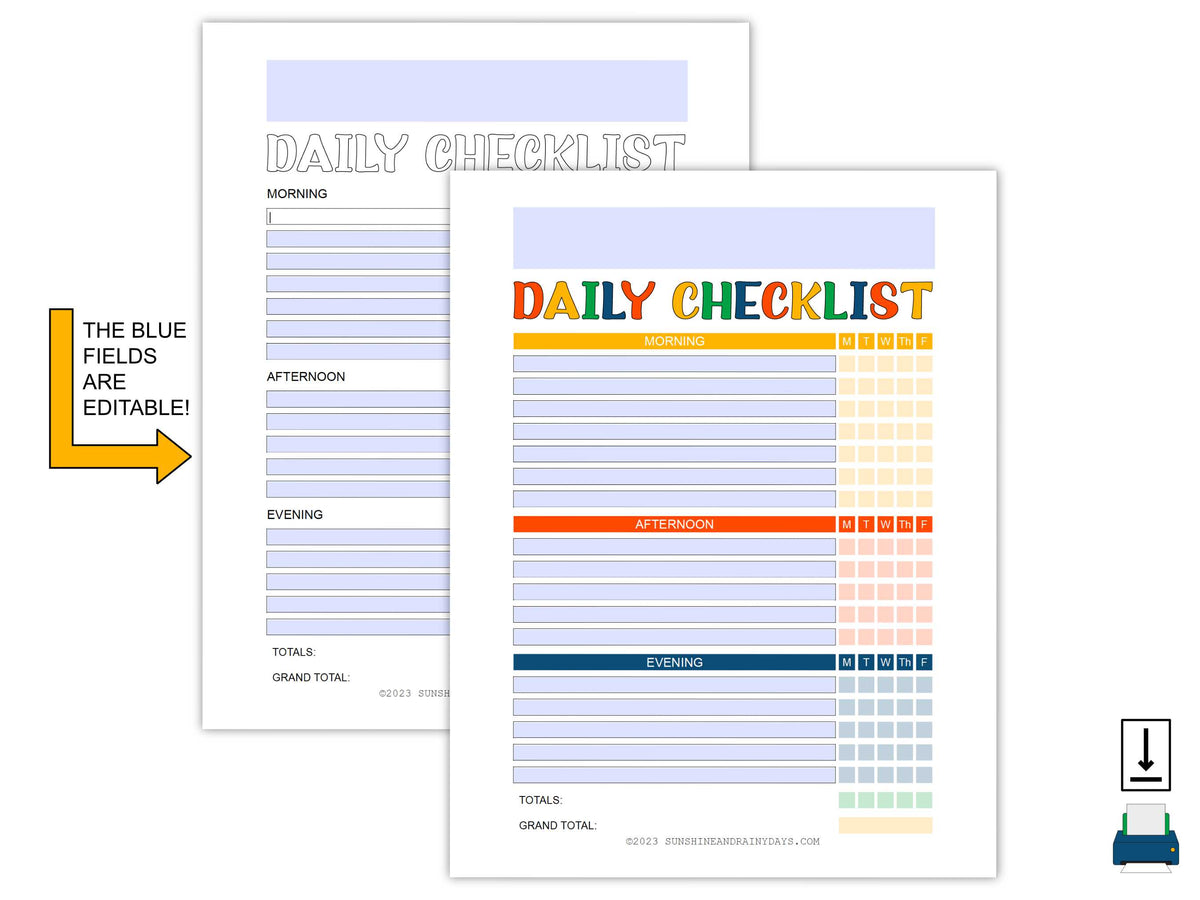 Personalized Daily Back-To-School Checklist (PDF) – Sunshine And Rainy Days