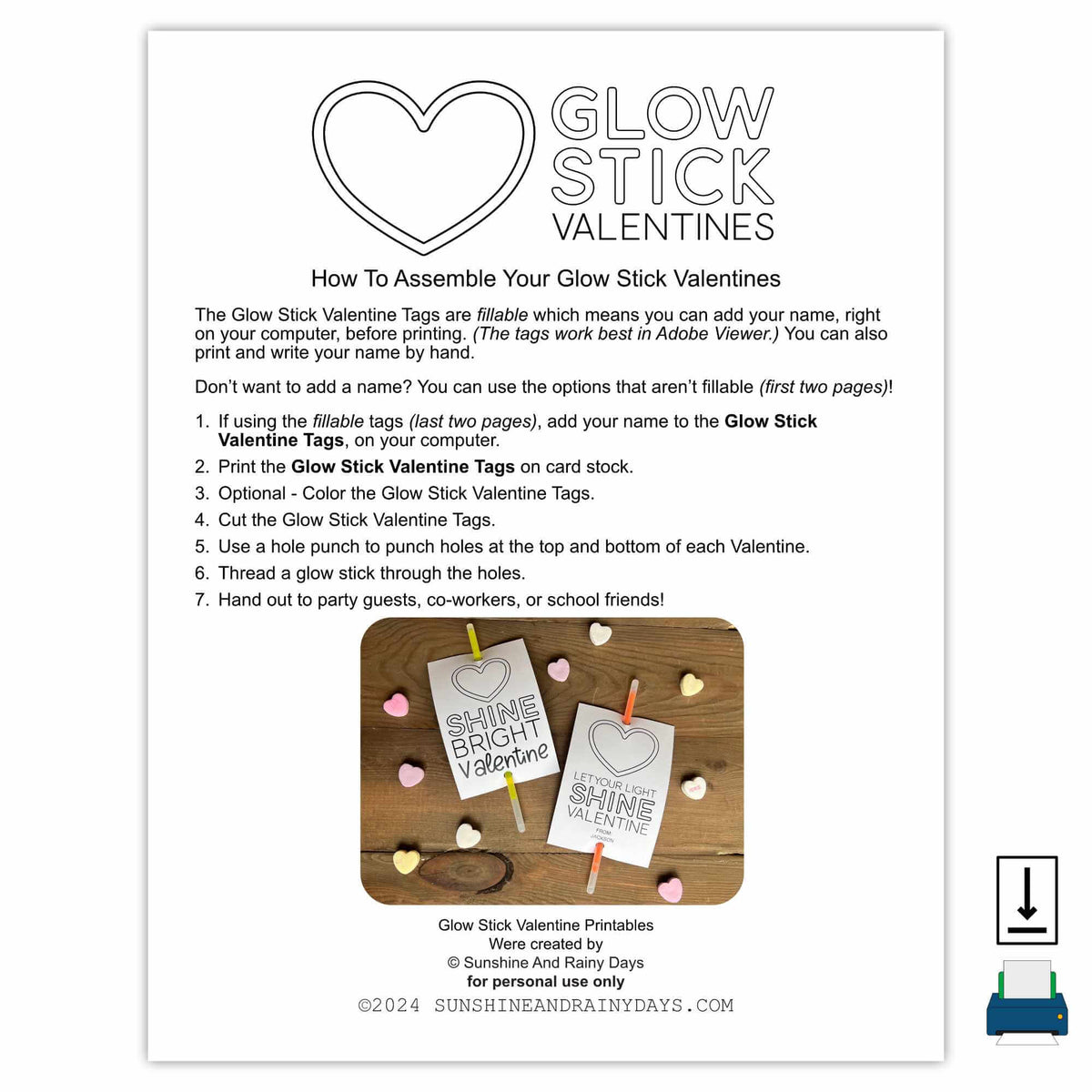 Glow Stick Valentine (PDF) – Sunshine And Rainy Days