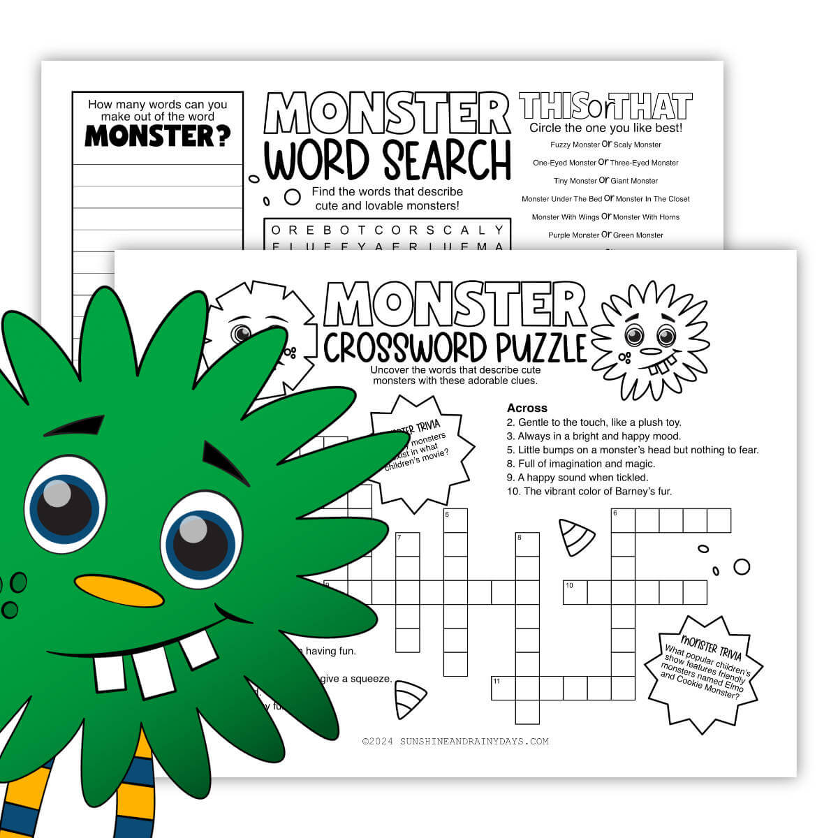 Monster Activity Sheet (PDF) – Sunshine And Rainy Days