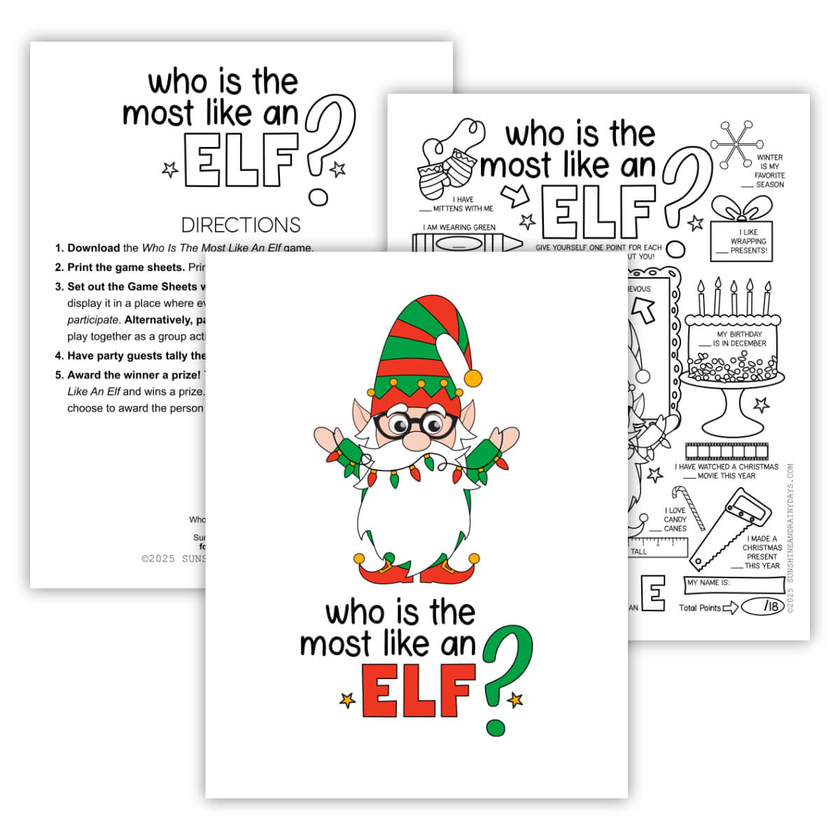 Who Is Most Like An Elf Christmas Game (PDF) – Sunshine And Rainy Days