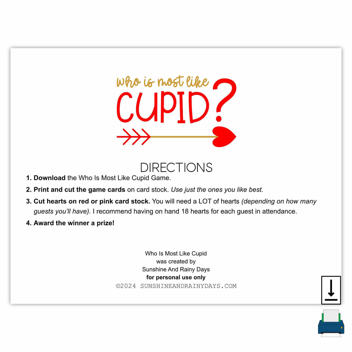 Who Is Most Like Cupid Valentine's Party Game (PDF) – Sunshine And ...