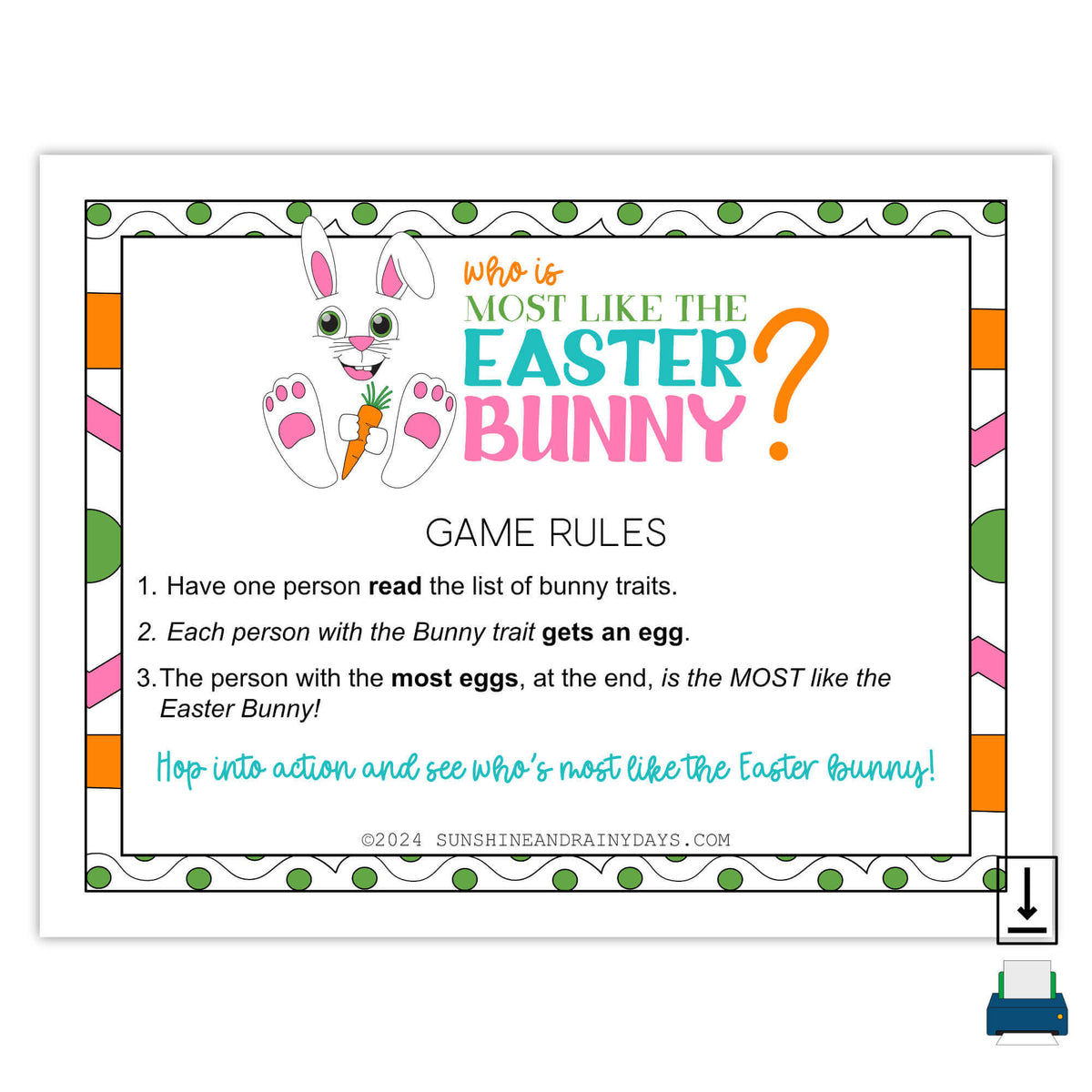 Who Is Most Like The Easter Bunny Game (PDF) – Sunshine And Rainy Days
