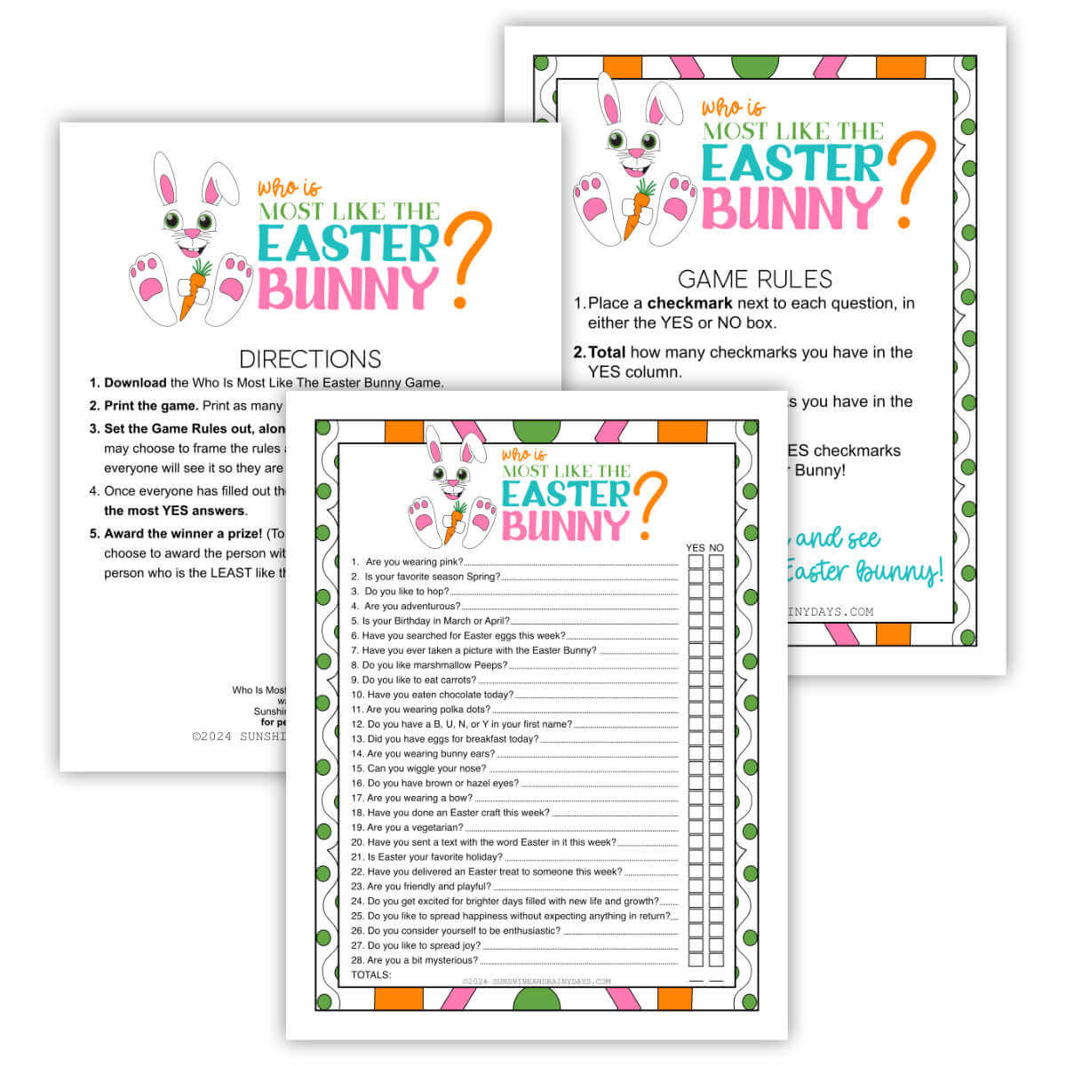Who Is Most Like The Easter Bunny Game Sheets (PDF) – Sunshine And ...
