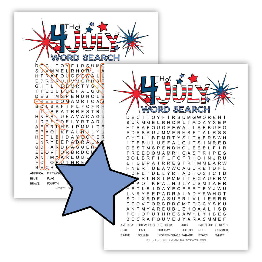 4th of July Word Search (PDF) – Sunshine And Rainy Days
