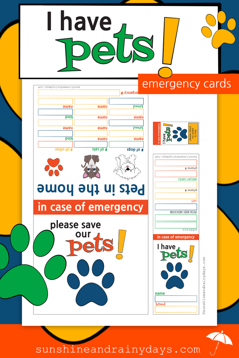 I Have Pets Emergency Cards (PDF) – Sunshine And Rainy Days