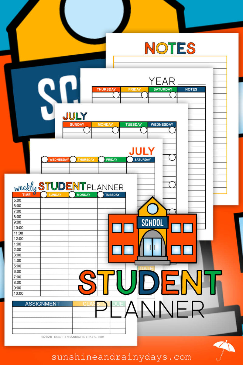 Undated Student Planner (PDF) – Sunshine And Rainy Days