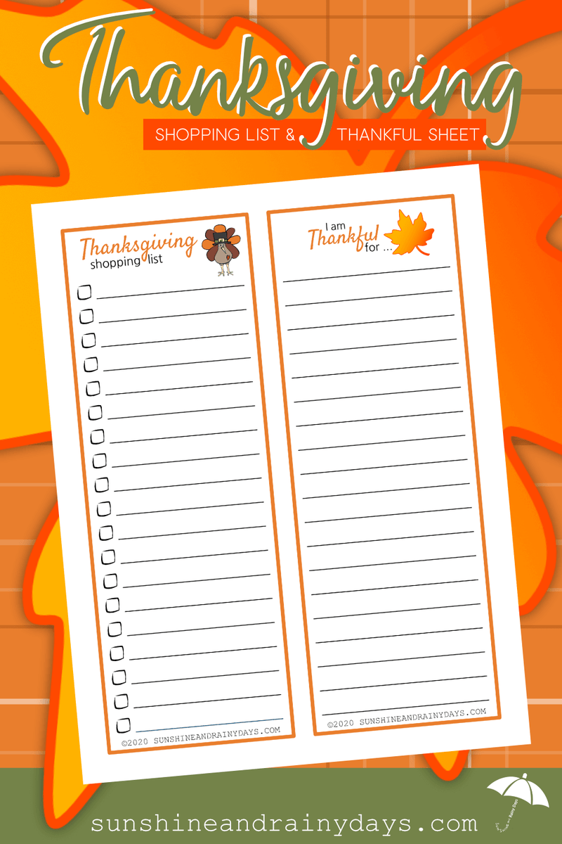 Thanksgiving Shopping List And Thankful Sheet (PDF) – Sunshine And ...
