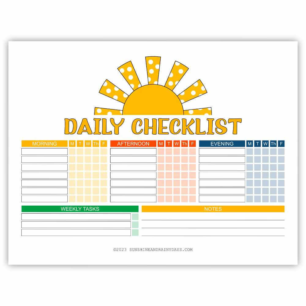 Daily Checklist (PDF) – Sunshine And Rainy Days