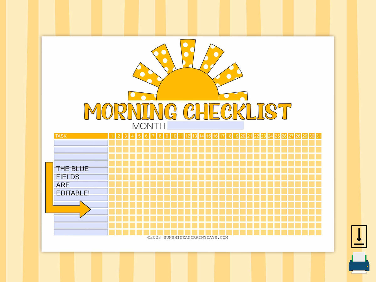 Monthly Morning Checklist (PDF) – Sunshine And Rainy Days