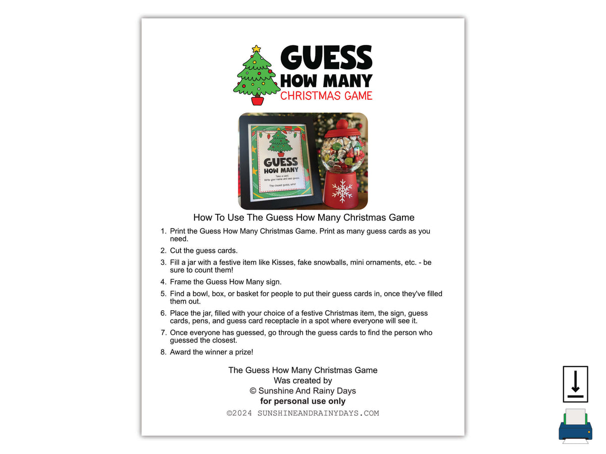 Guess How Many Christmas Game (PDF) – Sunshine And Rainy Days