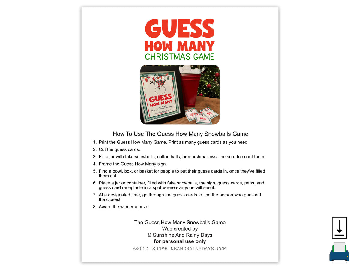 Guess How Many Snowballs Christmas Game (PDF) – Sunshine And Rainy Days