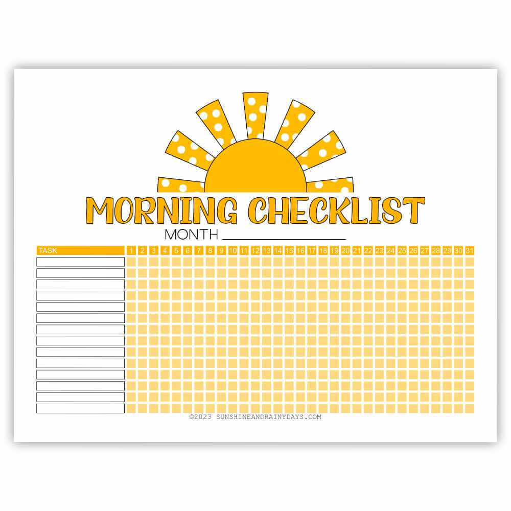 Monthly Morning Checklist (PDF) – Sunshine And Rainy Days