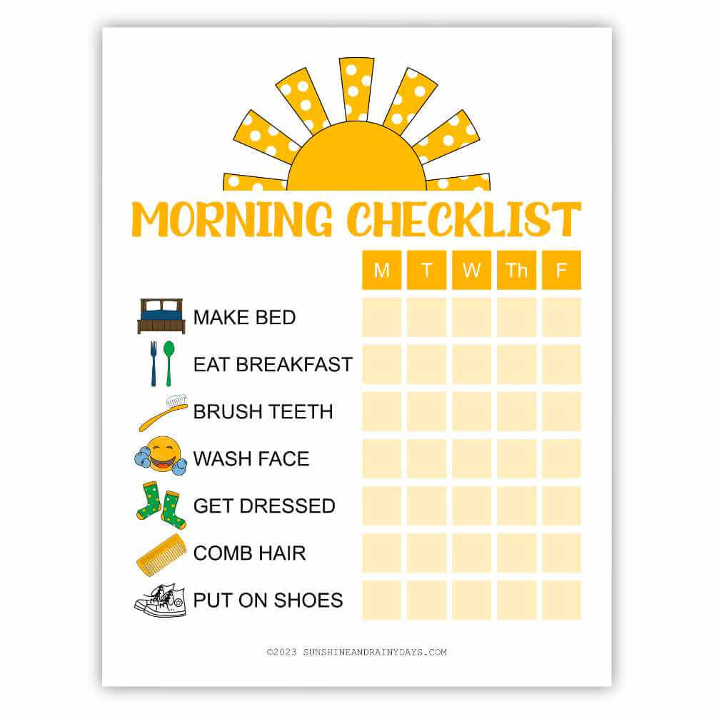 Morning Checklist For Young Children (PDF) – Sunshine And Rainy Days