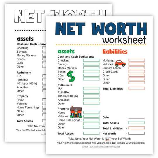 Net Worth Worksheet (PDF) – Sunshine And Rainy Days