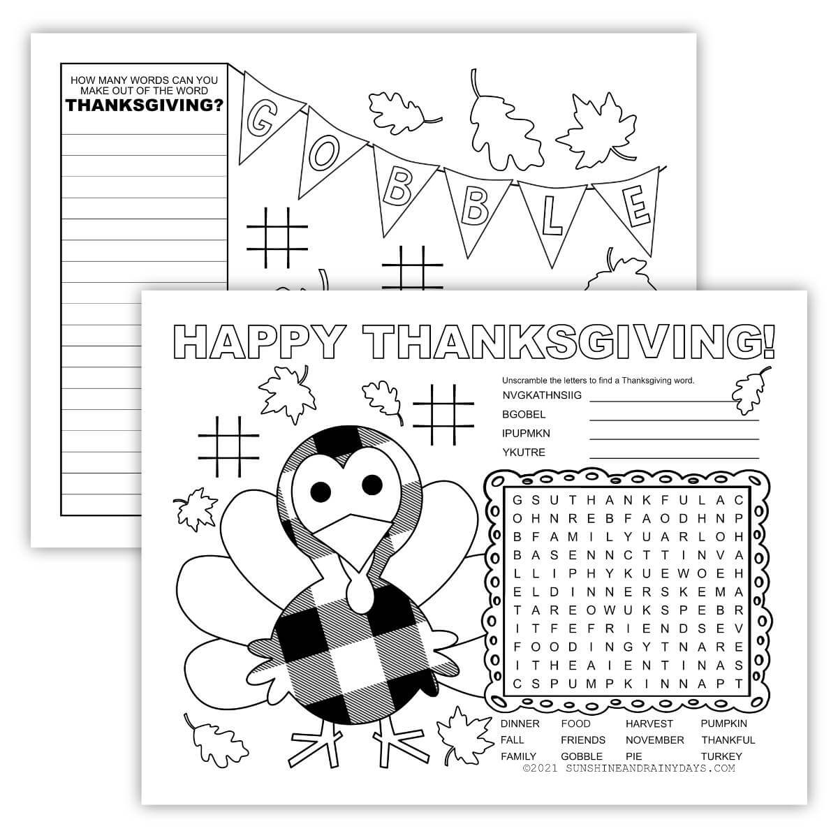 Thanksgiving Activity Sheet (PDF) – Sunshine And Rainy Days