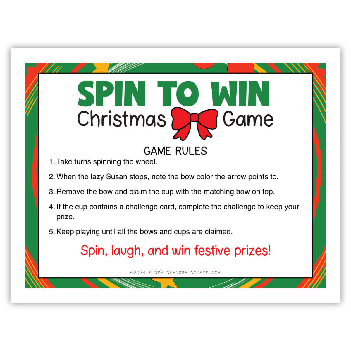 Spin To Win Christmas Bow Game – Sunshine And Rainy Days