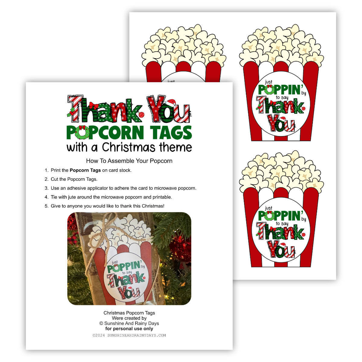 Christmas Thank You Popcorn Gift Tags – Sunshine And Rainy Days