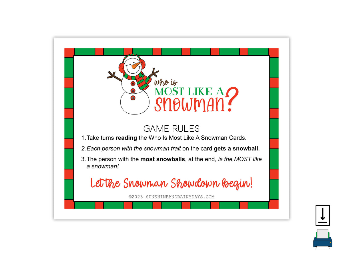 Who Is Most Like A Snowman Game – Sunshine And Rainy Days