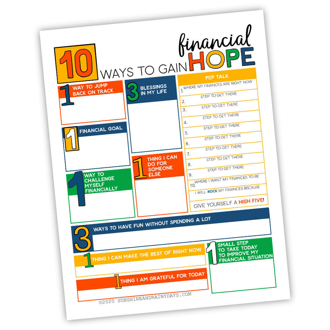 10 Ways To Gain Financial Hope Worksheet (PDF) – Sunshine And Rainy Days