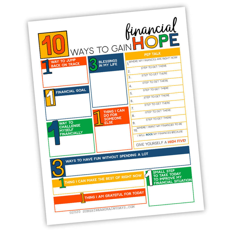 10 Ways To Gain Financial Hope Worksheet (PDF) – Sunshine And Rainy Days