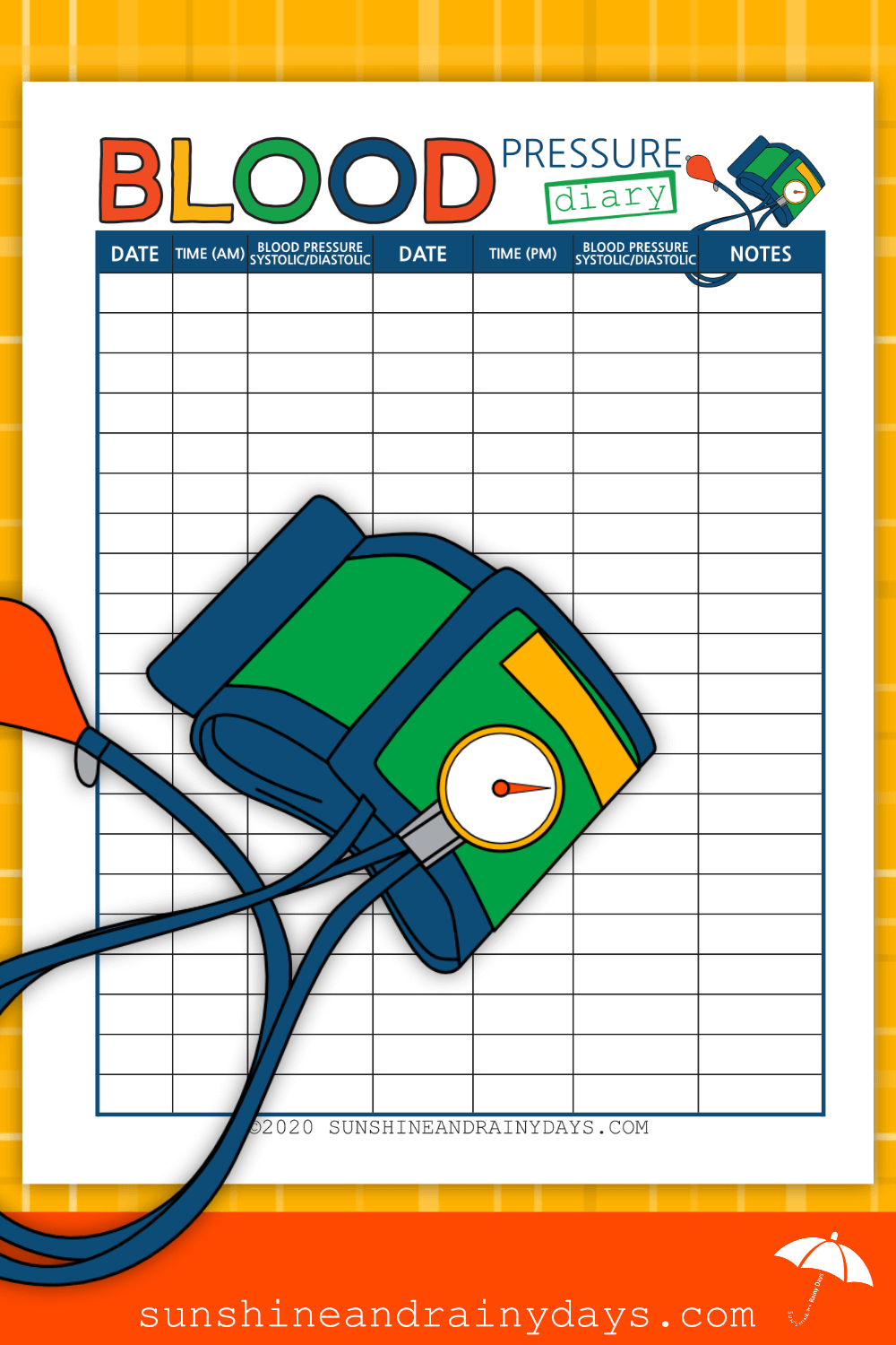 Blood Pressure Diary (PDF) – Sunshine And Rainy Days