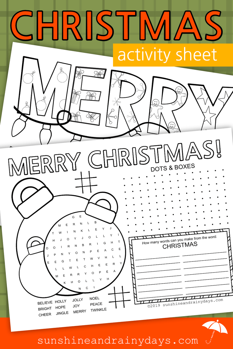 Christmas Activity Sheet (PDF) – Sunshine And Rainy Days