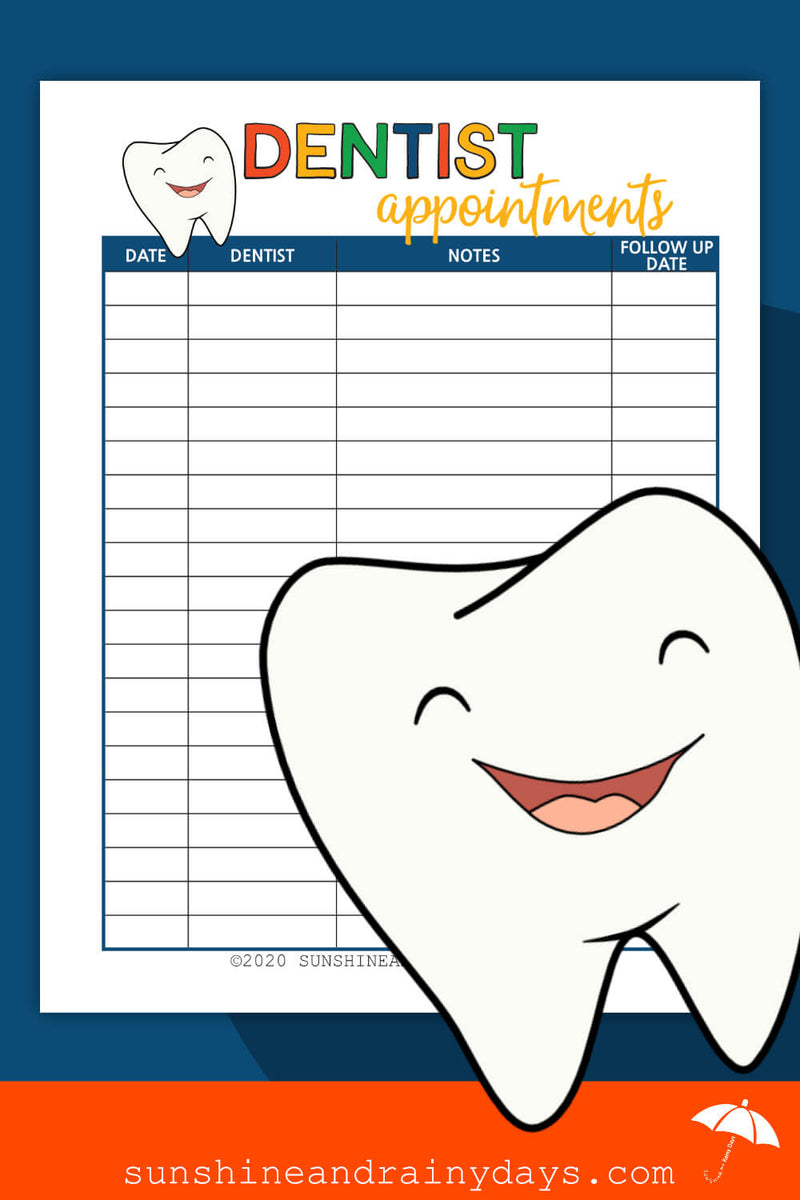 Dentist Appointments (PDF) – Sunshine And Rainy Days