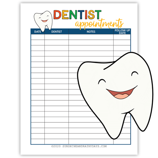 Dentist Appointments (PDF) – Sunshine And Rainy Days