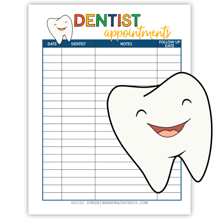 Dentist Appointments (PDF) – Sunshine And Rainy Days