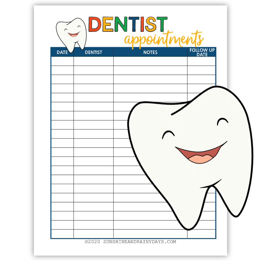 Dentist Appointments (PDF) – Sunshine And Rainy Days