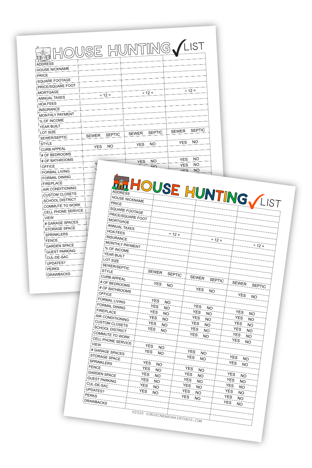 House Hunting Checklist (PDF) – Sunshine And Rainy Days