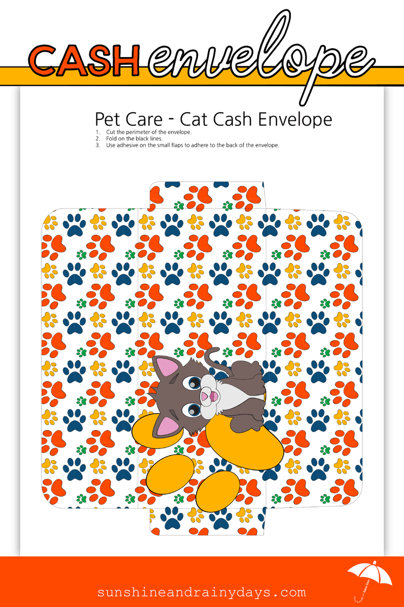 Cat Pet Care Cash Envelope (PDF) – Sunshine And Rainy Days
