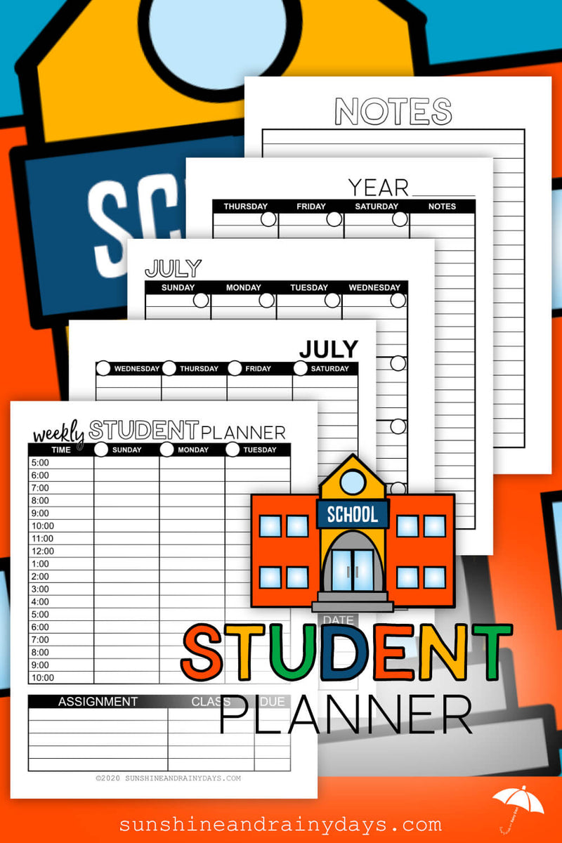 Undated Student Planner - Black & White (PDF) – Sunshine And Rainy Days