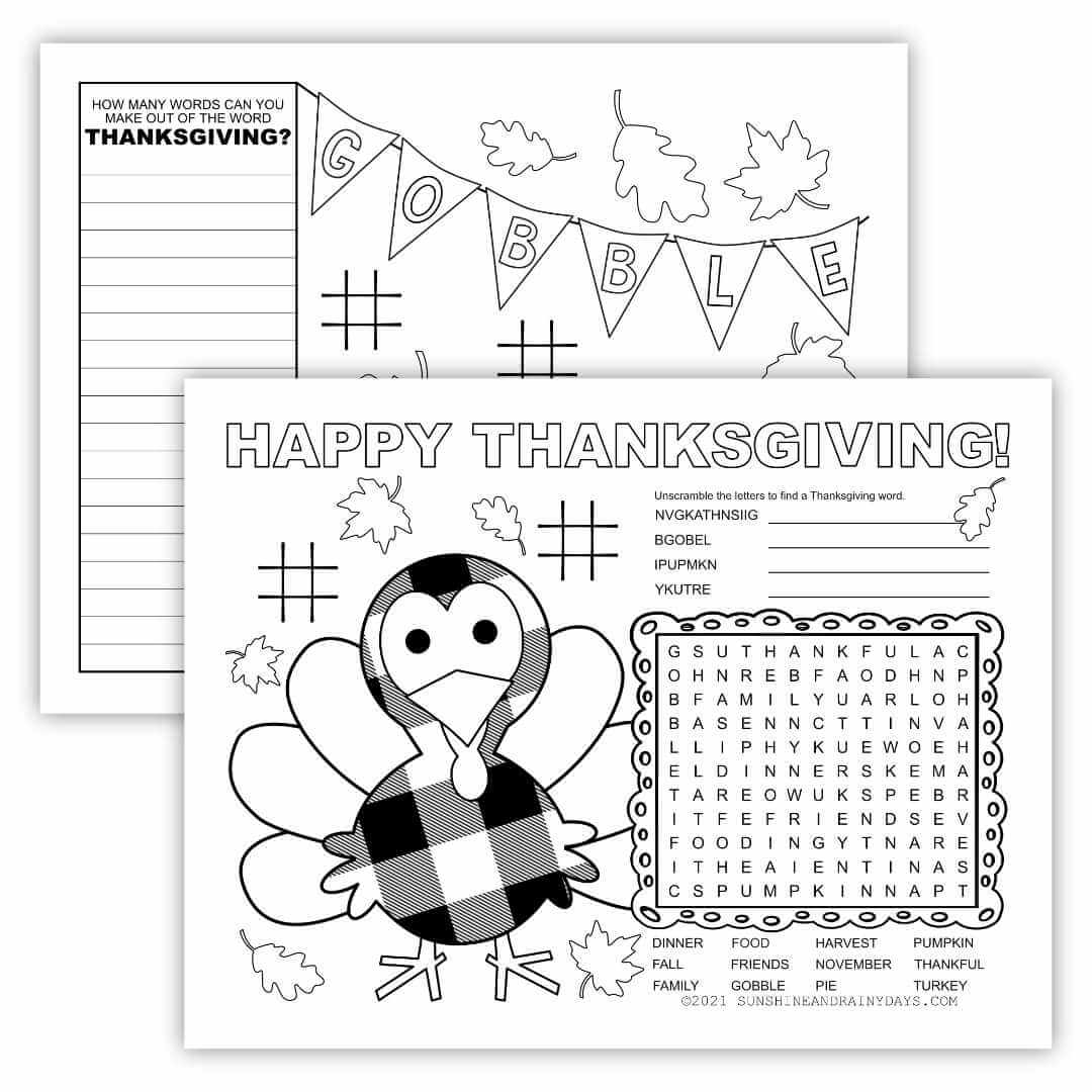 Thanksgiving Activity Sheet (PDF) – Sunshine And Rainy Days